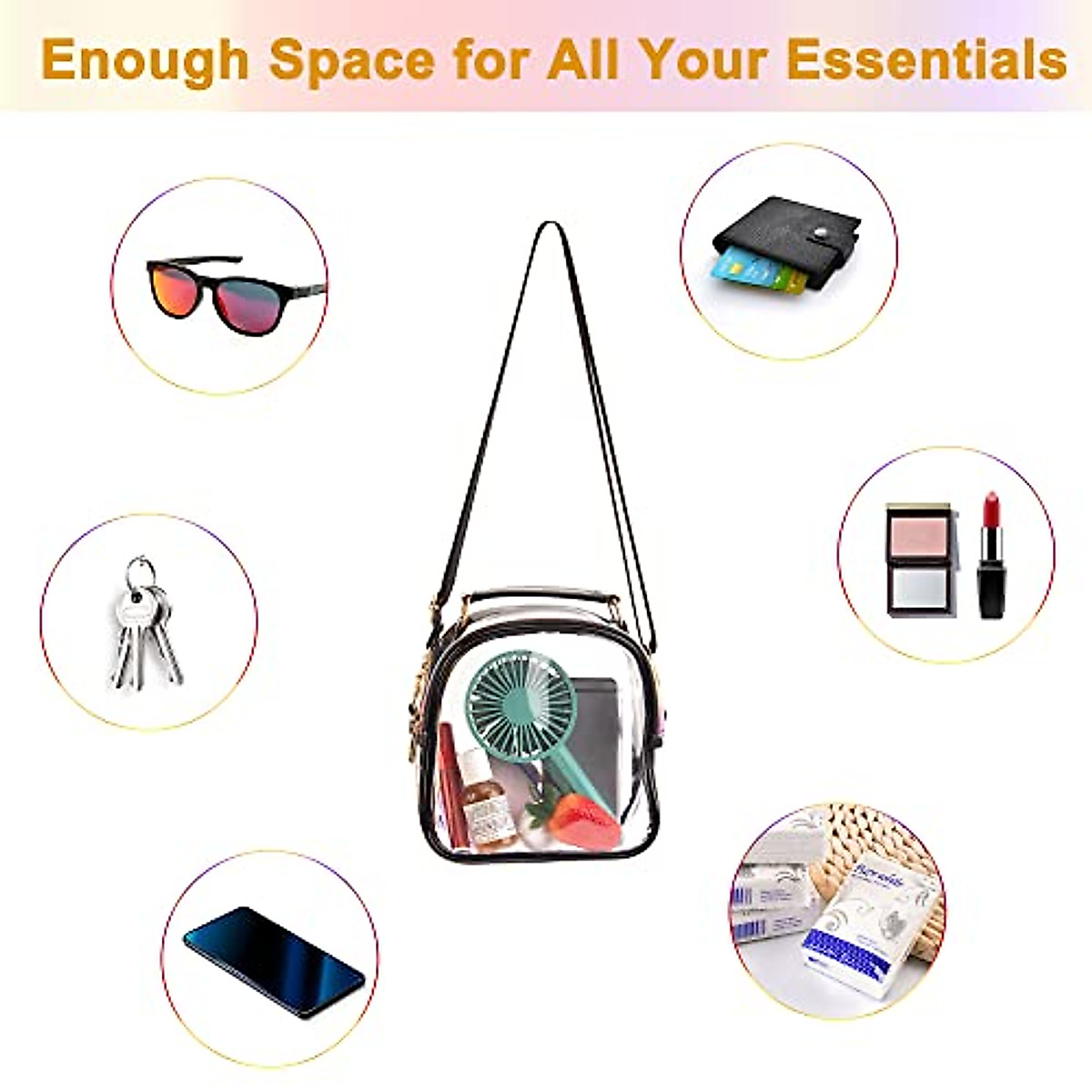 MAYLISACC Clear Purses for Women Stadium, Clear Crossbody Bag Stadium Approved, TPU Clear Tote with Removable Shoulder Strap for Concert Sports Games