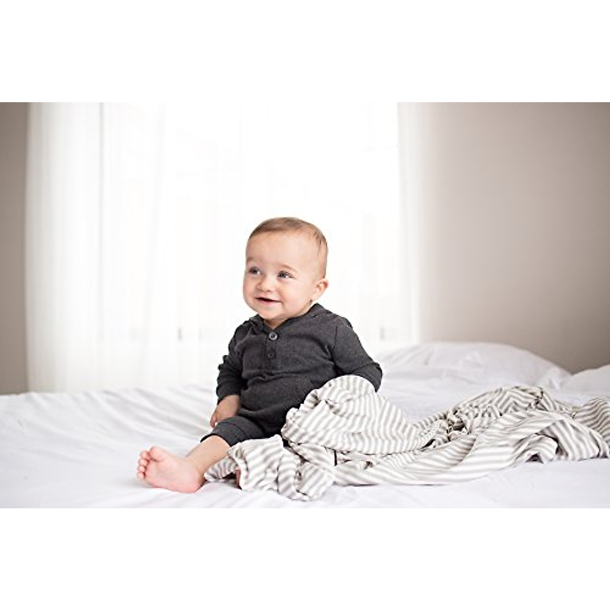 Large Premium Knit Baby Swaddle Receiving Blanket Grey and White "Everest" by Copper Pearl