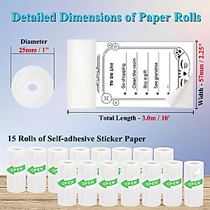 Vicbear 15 Rolls Mini Printer Sticker Paper, Thermal Sticker Paper for Mini Printer Sticker Maker, Self-Adhesive Mini Sticker Printer Paper, 57 x 25 mm, Compatible with Most Mini Receipt Printers