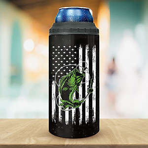 wowcugi Fishing American Flag Can Cooler Tumbler 4-in-1 Stainless Steel Gifts For Dad Brother Fathers Day