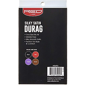 KISS RED Silky Satin Durag Premium Smooth Silky Durag for Men & Women 360 Waves Headwraps (Black)