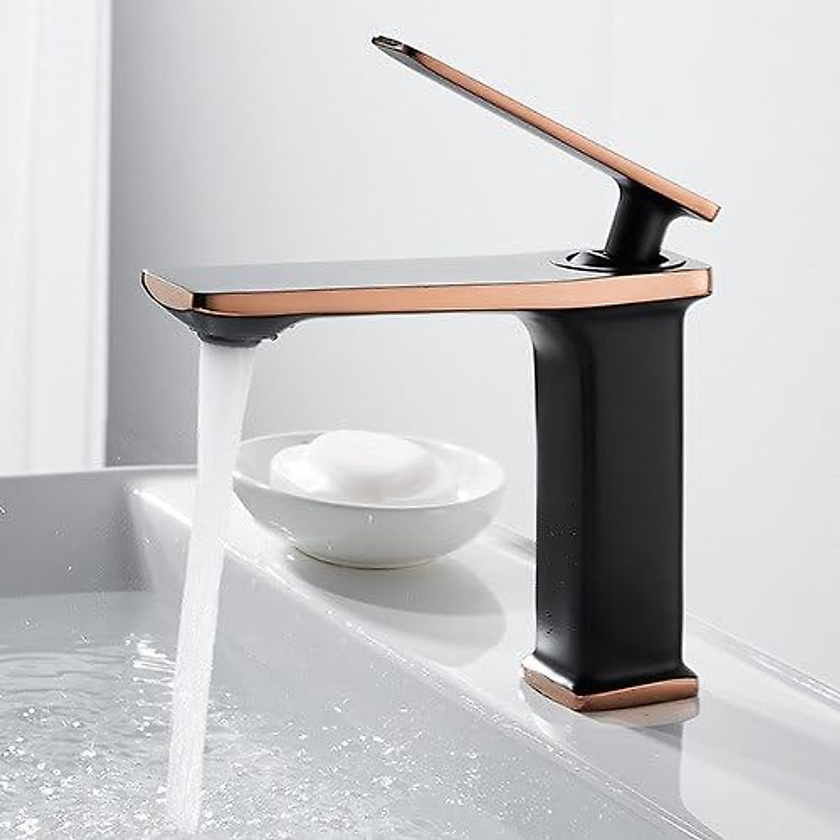 JCAKES Brass Black Gold Basin Faucet Bathroom Sink Faucets Hot Cold Water Mixer Crane Deck Mounted Single Handle Hole Bath Kitchen Tap (Color : Black and Rose Gold)