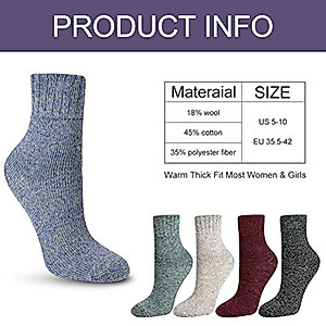 besky 5 Pairs Winter Wool Socks Women, Knit Thick Wool Soft Warm and Breathable Cozy Socks for Womens