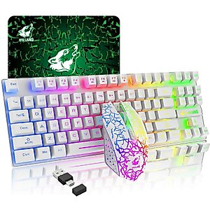 LexonElec Wireless RGB Backlit Gaming Keyboard Mouse Combo,Rechargeable 3800mAh Battery, 87-Key Mechanical Feel Keyboard, Quiet Mouse and Mouse Pad for Gamers and Office Typists(White)