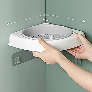 Wall-Mount Bathroom Rotating Shelf Corner Shower Rack Hooks Adhesive Organizer Adhesive Punch-Free Organizer