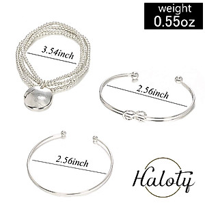 Dmaiy Boho Layered Knot Bangle Stackable Bracelets Silver Dainty Coin Beaded Hand Jewelry for Women and Men 5Pcs (Coin)