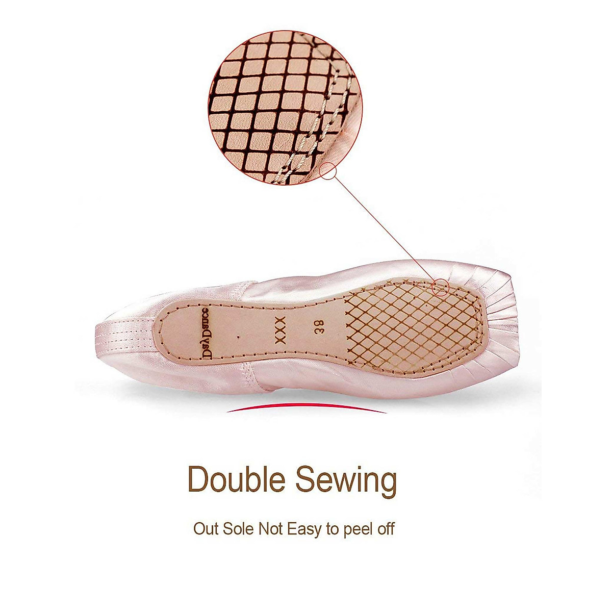 Daydance Women's Pointe Shoes Pink Ribbon Ballerina Ballet Shoes with Silicone Toe Pads (Light Pink, 7)