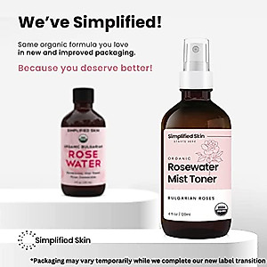 Rose Water Spray for Face & Hair - 100% Natural Organic Face Toner - Alcohol-Free Makeup Remover - Anti-Aging Self Care Beauty Mist - Face Care - Hydrating Rosewater by Simplified Skin (4 oz) - 1 Pack