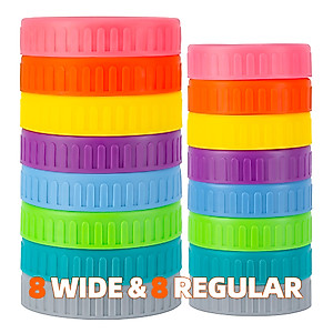 BOOMIBOO [16Pack] Intended For Mason Jar Lids,8 Wide Mouth Mason Jar Lids 8 Regular Mouth,Canning Lids,Plastic Jar Lids-Leak-Proof