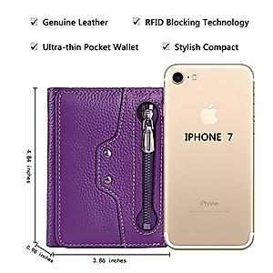 AINIMOER Small Leather Wallet for Women, Slim Compact Credit Card Holder RFID Blocking Wallets Organizer with Coin Pocket, Lichee Purple