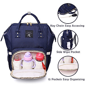 Diaper Bag Backpack Water-resistant, Nanrui 25L Roomy Nappy Bag for Baby Boy and Girl Men Backpack Travel Back Pack with 2 Stroller Straps- Navy Blue