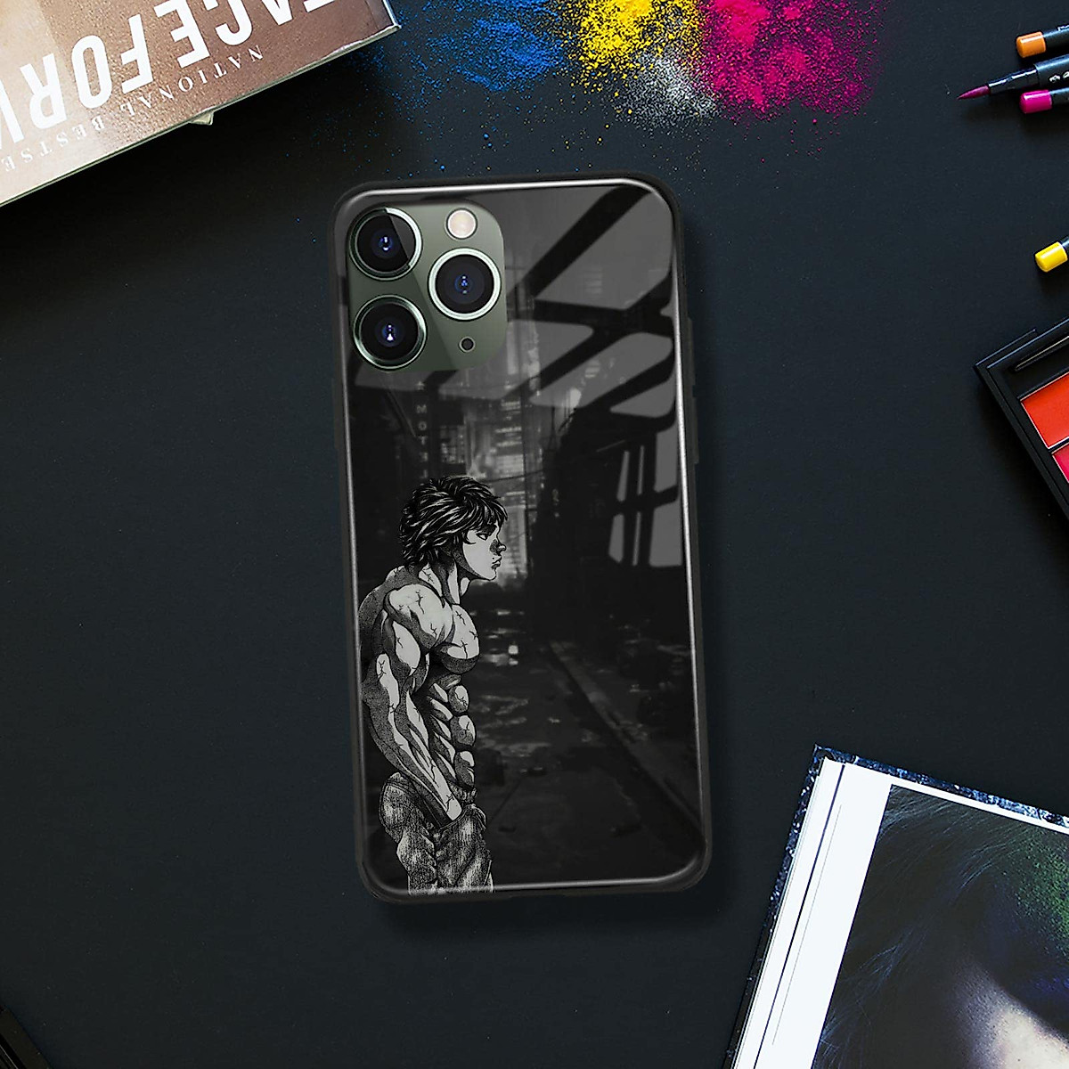 Japanese Anime Shockproof Soft Silicone Cover Protective Shell Manga Pattern Glass Phone Cases (for iPhone 13 Pro,Baki Hanma)