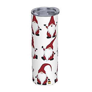 AFHYZY 20 oz Skinny Tumbler Reusable Coffee Travel Mug with Lids and Straws, Insulated Coffee Cups 20oz Stainless Steel Water Bottles Leak Proof for Women, Office - Gnome