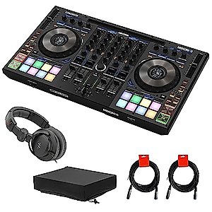 Reloop MIXON 8 Pro DJ Controller for Serato DJ and Algoriddim djay Software Bundle with Gator GMC-2222 Mixer Dust Cover, Polsen Studio Headphones, and 2x XLR-XLR Cable