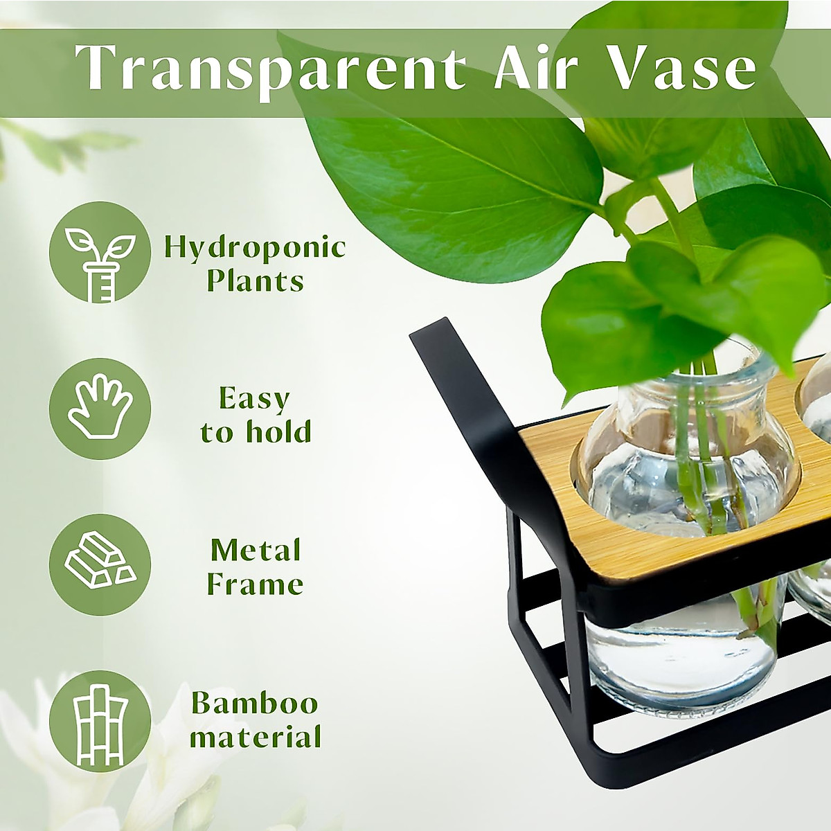 Quuavio Plant Propagation Stations with Metal Stand, Desktop Plant Terrarium with 5 Air Propogation Jars, Flower Glass Vasefor Hydroponic, Home Garden Window Office Decor, Plants Gifts