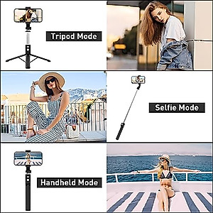 LOSODONA 44" Selfie Stick Tripod Cell Phone Tripod Bluetooth Selfie Stick Wireless Remote Tripods Compatible iPhone 14 13 12 pro Max, Android Samsung S23 S22(Black)