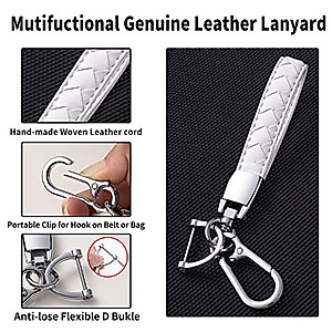 CHEZENHUI Compatible with Ford Key Fob Cover with Leather Lanyard, Car Key Case Shell Protection for Ford Explorer Fusion Escape F150 F250 F350 F450 F550 Edge 5 Buttons, White