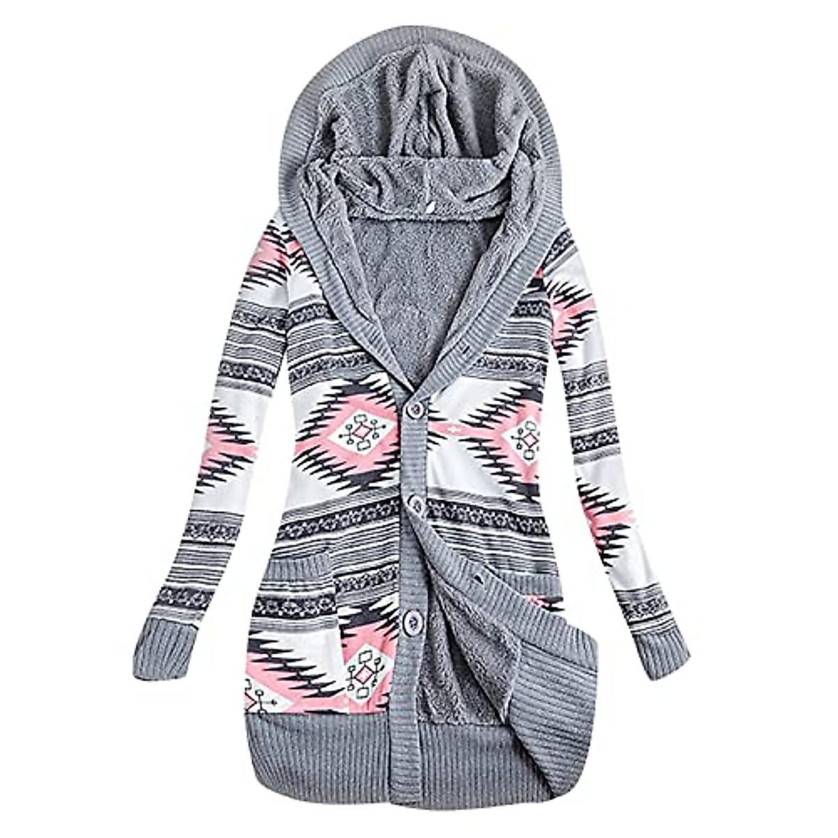 joysale Coat Hooded Fleece Coat For Women Fashion Print Long Sleeve Plush Jacket Fall Winter Warm Pocket Coat Motorcycle Jacket Women