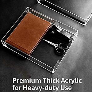 2 Pack Paper Tray Acrylic Desk Organizer Letter Trays Desk Tray Document Tray File Holder Tray Plastic Inbox Tray for Acrylic Desk Accessories-Magazines-Notebooks-Folders-Stationery,Clear Supports
