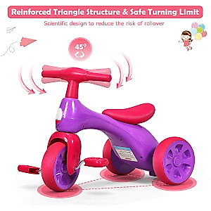 Costzon Kids Tricycle, Baby Balance Bike Walker with Foot Pedals, BB Sound and Storage Box, Lightweight, Rider Trike for Toddler 1 2 3 Years Old Indoor Outdoor, Children 3 Wheels Bicycle Toy (Purple)