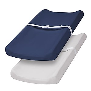 PHF Baby Changing Pad Covers for Boys Girls, 2 Pack Ultra Soft Breathable Microfiber Changing Pad Table Sheets for Most Baby Changing Pads, Light Grey & Navy