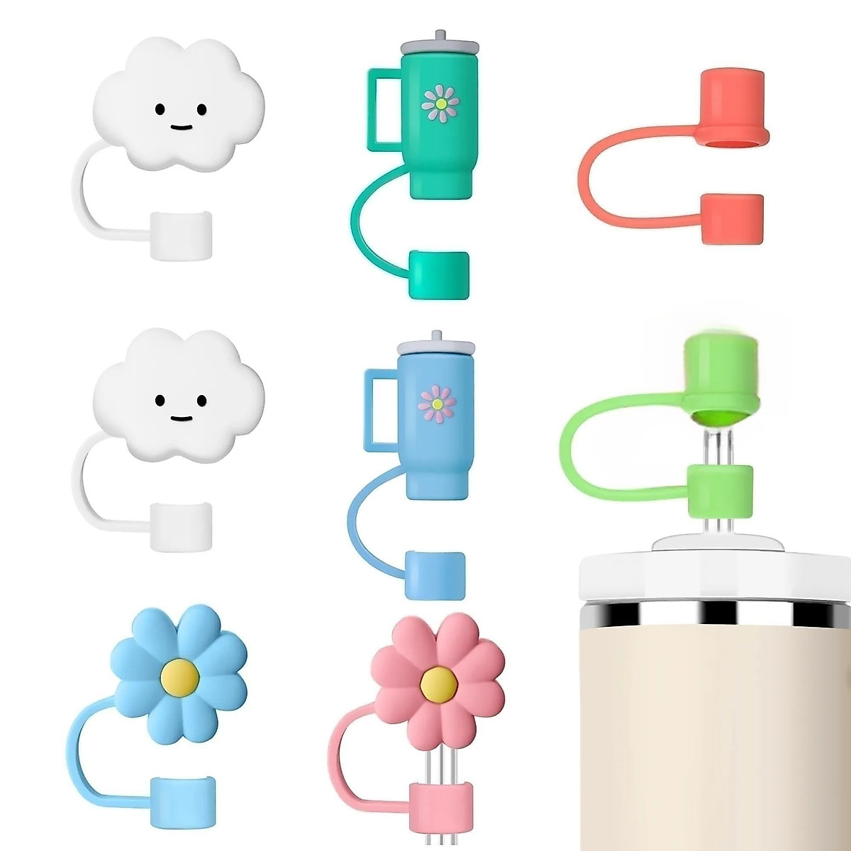 Straw Cover, 8 Pcs Straw Toppers for 10mm/0.4 Inch Stanley Straws, Straw Covers Cap for Stanley Cup 40 oz Tumblers, Stanley Cup Straw Cover, Straw Toppers for Tumblers for Stanley Cup Accessories