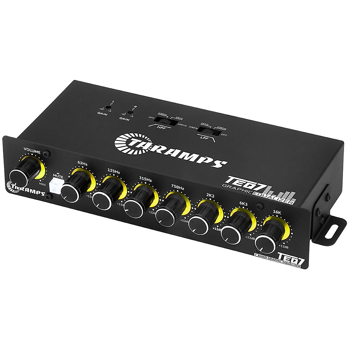 Taramp's TEQ 7 Stereo 7-Band Graphic Equalizer RCA Input 2 Channels HPF and LPF Filters Mute Function Car Audio Mixer Equalizer EQ, Best Control for Car, Boat, Motorcycle - TEQ7 Yellow