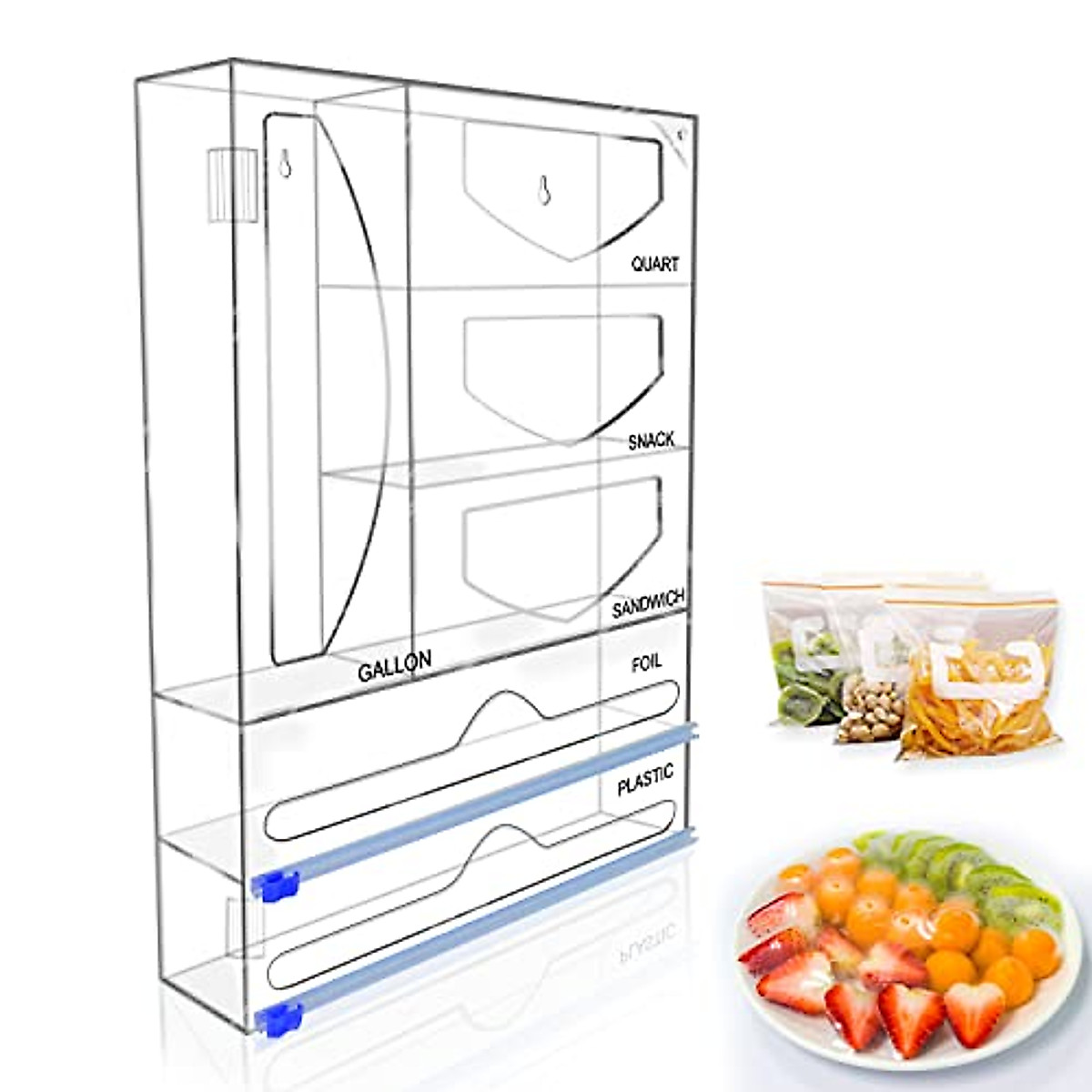 Imboxx 6 in 1 Foil Plastic Wrap Organizer Dispenser with Slide Cutter for Foil Wrap Ziplock Bag Storage Acrylic Organizer for Kitchen Drawer Suitable for Gallon Quart Sandwich Snack