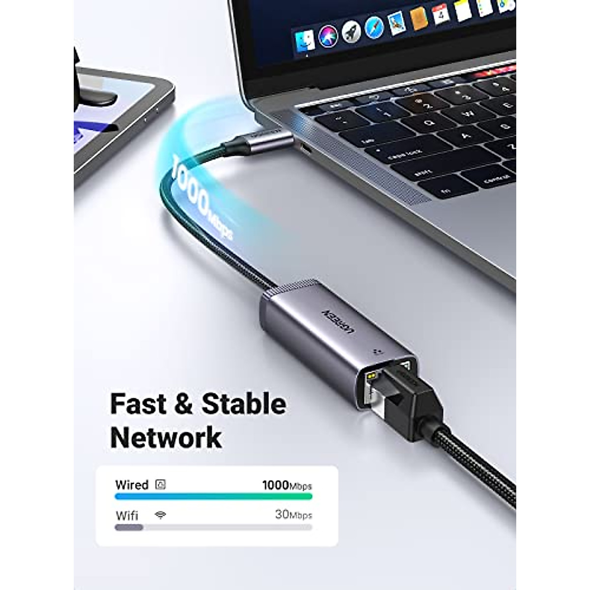 UGREEN USB C to Ethernet Adapter Type C Thunderbolt 3 to RJ45 Gigabit LAN Network Adapter Compatible with MacBook Pro, MacBook Air, Mac Mini, iPad Pro, Surface Book, Dell XPS, Chromebook, and More