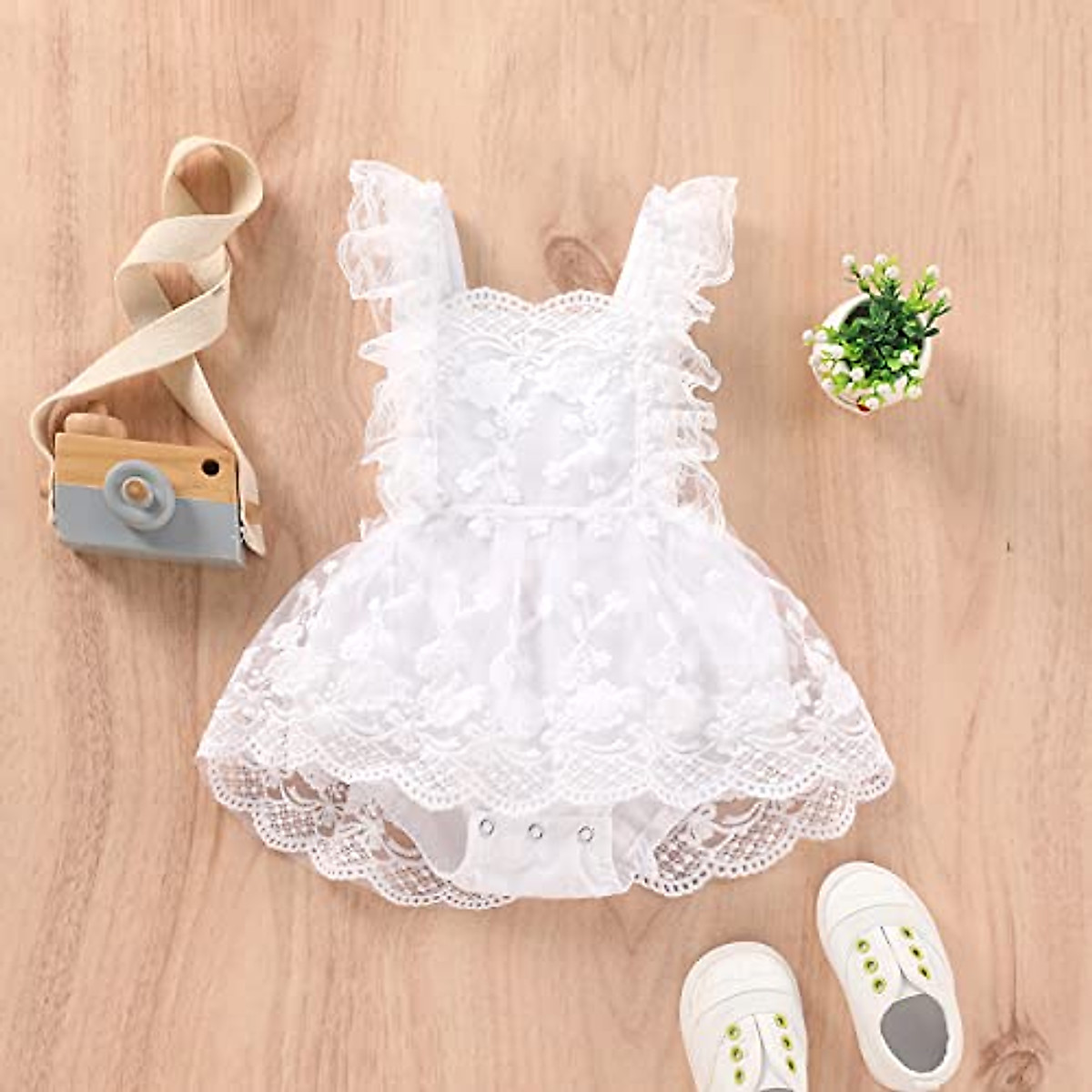 LXXIASHI Infant Baby Girl Romper Dress Summer Lace Bodysuits Fly Sleeves Jumpsuits Boho Summer Clothes (02-White, 0-3 Months)