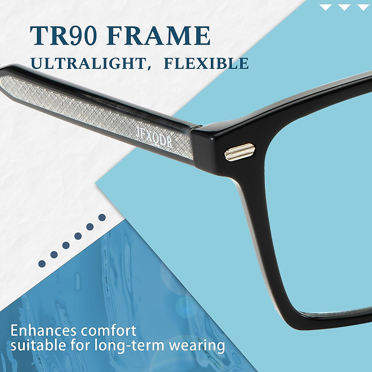 JFXQDR Men's Blue Light Blocking Glasses, Fake Square Computer Screen Eyeglasses Anti Eyestrain & UV Glare RF6201 (Bright Black Frame Gun Temple)