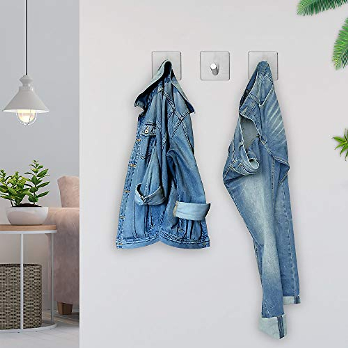 WILIFDOM Self Adhesive Hooks 6 Pack Towel Hook SUS 304 Stainless Steel Bathroom Kitchen Organizer Super Power Heavy Duty Wall Mount Coat Hanging Rack