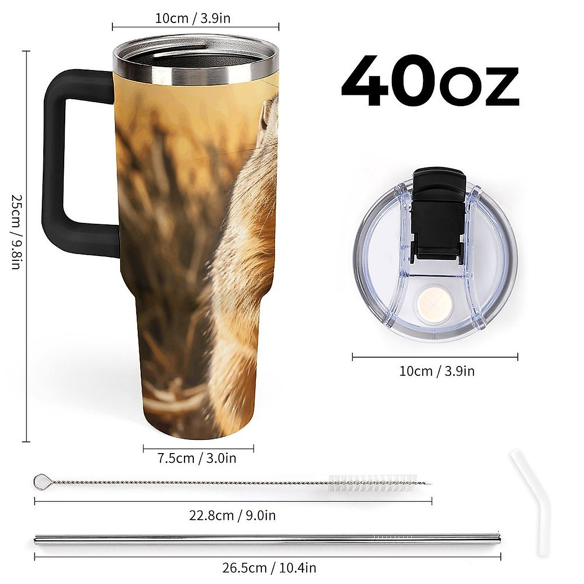 JTKBNVM Hand Drawn Groundhog Car Tumbler Travel Coffee Mug 40 Oz Tumbler with Handle And Straw Lid Large Insulated Mug Stainless Steel Water Bottle Large Capacity Car Cup
