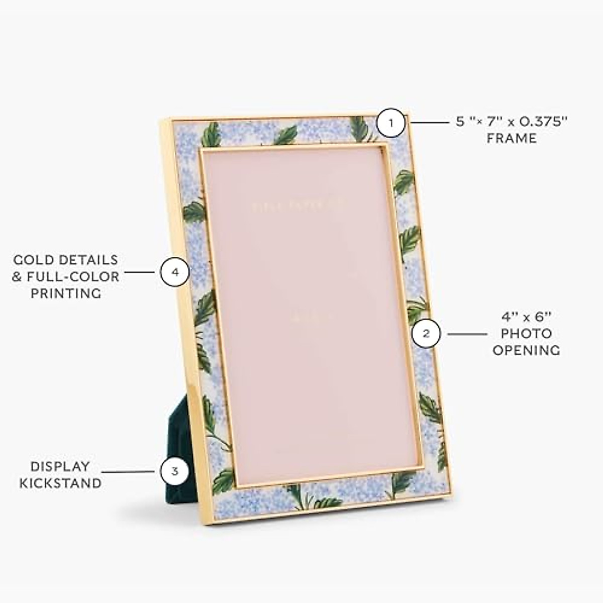 RIFLE PAPER CO. Hydrangea 4x6 Picture Frame For Special Photos With Friends And Family, Stylized Pattern Single Photo Frame For Desks, Cabinets, And Nightstands