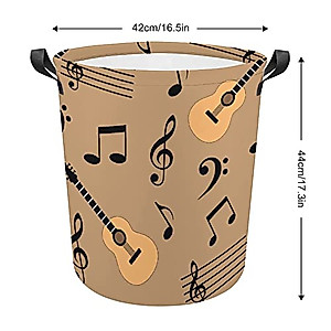 Guitars and Note Large Laundry Basket Hamper Bag Washing with Handles for College Dorm Portable