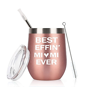 Cpskup Best Effin Mimi Ever Stainless Steel Insulated Wine Tumbler with Lid and Straw, Christmas Birthday Mother’s Day Mimi Gifts Ideas for Mimi New Mimi Mom Mother Grandma Women(12 oz, Rose Gold)