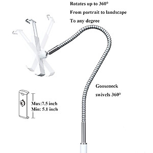 Creatop Tablet Floor Stand with Flexible Gooseneck and Stable Aluminum Base Suitable for 3.5” - 10.6” Smart Phone & Tablet White
