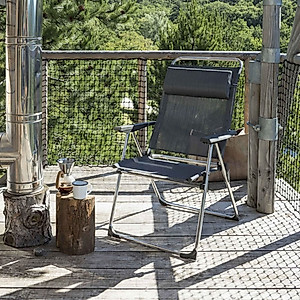 Lafuma Alu Cham XL Folding, Adjustable 5-Position Reclining Outdoor Mesh Sling Chair for Camping, Beach, Backyard, and Patio, Ciel