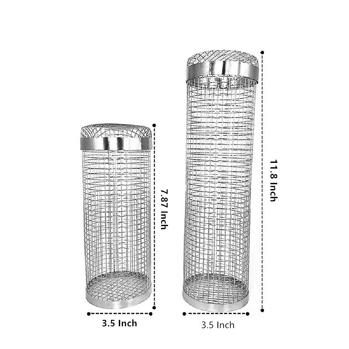 SLEUNFO Rolling Grilling Basket, Stainless Steel BBQ Grill Basket, Outdoor Camping Barbecue Portable Roll Grill Basket, Suitable For Fish, Shrimp, Meat, Vegetables, French Fries (11.8 Inch.)