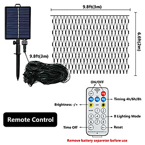 Solar Net Christmas Lights Cool White, 204 LED Net Lights Outdoor Mesh Lights, Waterproof 8 Modes Solar Powered String Lights for Fence, Garden, Yard, Bushes, Trunk, Halloween Decor-9.8ft x 6.6ft
