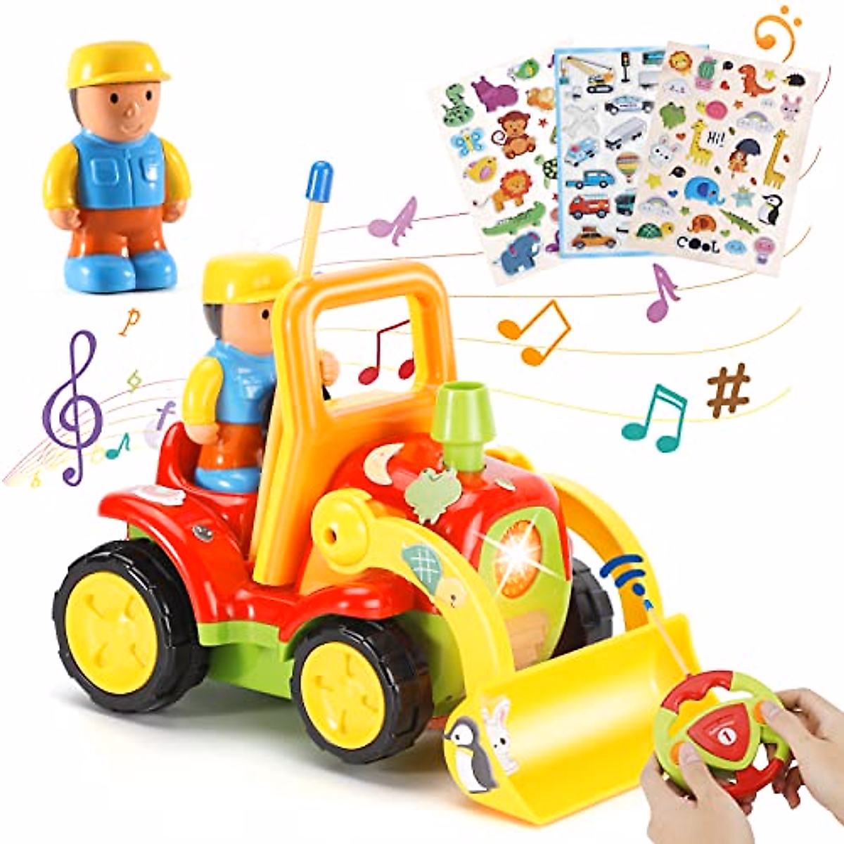 LOVE LIFE Cartoon RC Construction Car with Lights and Music Electric Radio Control Toy Remote Control Car for Babies Kids Toddlers Boys Girls