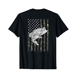 Bass Fishing American Camo USA Flag for Fisherman (on back) T-Shirt