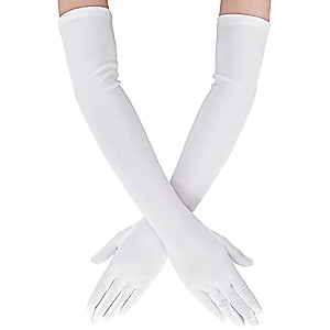 1920s Long Evening Satin Elbow Gloves Opera Gloves Stretch Bridal Wedding Prom Party Costume Accessories Gloves for Women (White, 15 Inch)