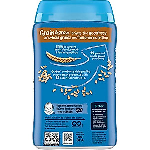 Gerber Cereal for Baby 2nd Foods Grain & Grow Cereal, Whole Wheat Cereal, Made with Whole Grains & Essential Nutrients, Non-GMO, 8-Ounce Canister (Pack of 6)