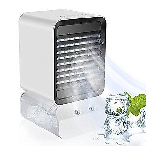 aceyoon Portable Air Conditioner Fan, Evaporative Personal Air Cooler for Small Space, Desktop Mini USB Cooling Fan Humidifier with 3 Speeds and 7 Colors LED Light for Home, Office, Dorm, Camping