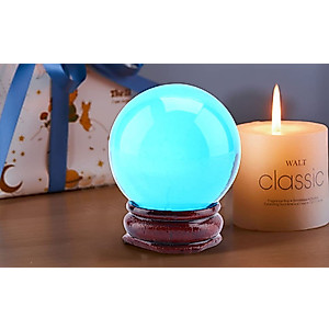 Zerodis Healing Crystal Natural Ball, Quartz Crystal Healing Ball Asian Rare Natural Royal Blue Sphere 40mm with Wood Stand Home Decor Gift