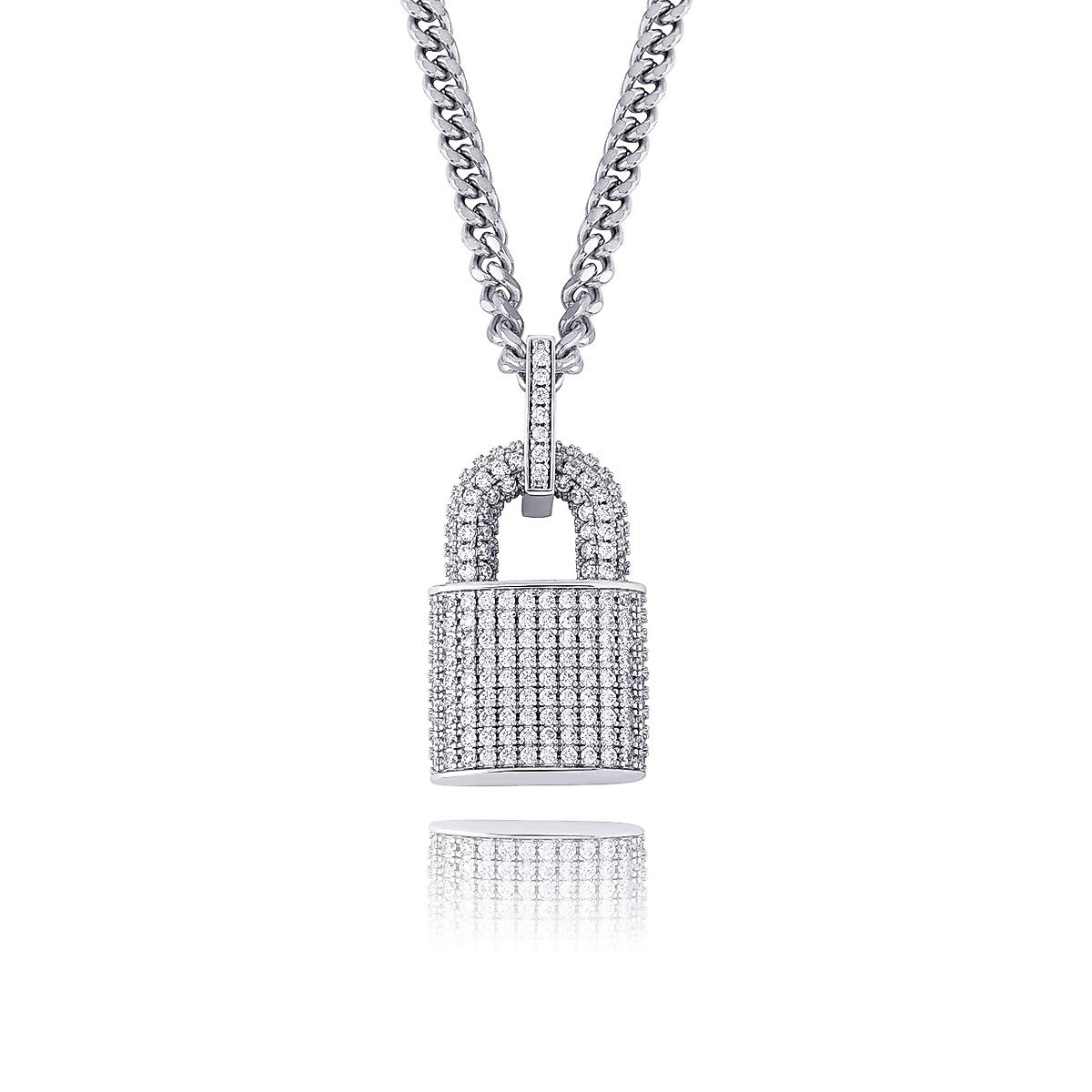 TOPGRILLZ 14K Gold Plated Iced out Lock Pendant Necklace for Women and Women Punk Rock Egirl Eboy Aesthetic Chains Collection Gifts (White Gold)