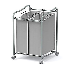 SimpleHouseware 2-Bag Heavy Duty Rolling Laundry Sorter Cart, Silver