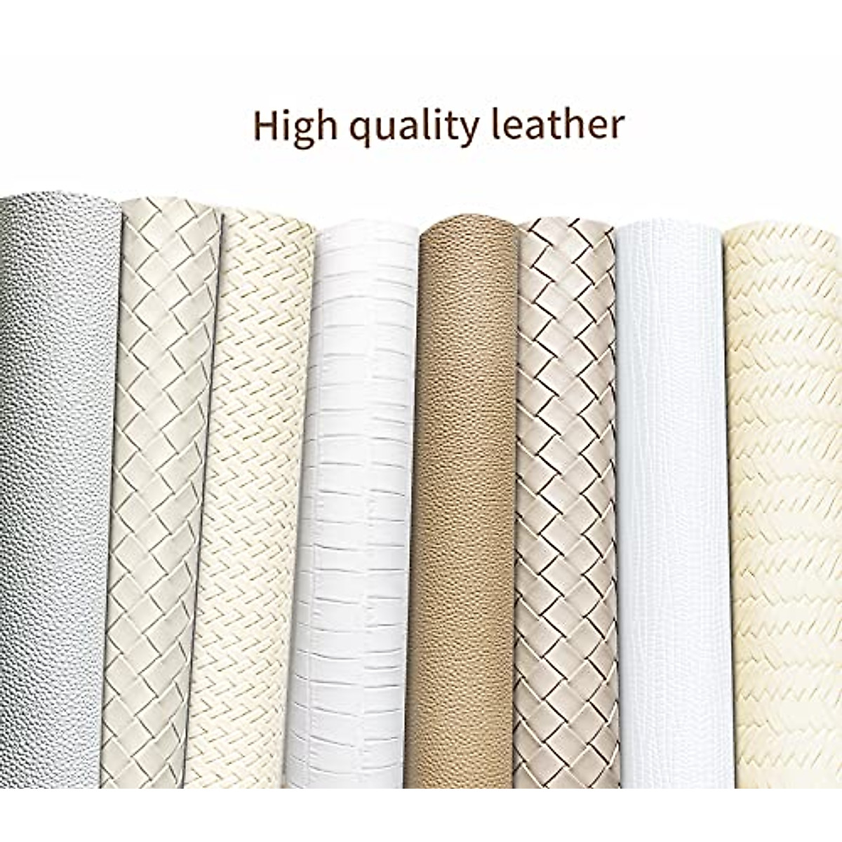 8Pcs /Set Beige Series Woven Texture Embossed Faux Leather Sheets 7.78 x 11.81 Inch Includes Weave Embossed Textured and Lattice Striped Fabrics, for Making Earrings, Handbag, Hair Bows and DIY Crafts
