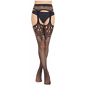 GEMLORD 7 Pairs Women Fishnet Stockings - Thigh-High Stockings Tights Suspender Pantyhose Stockings, Black Fish Net Tights Lace Stockings